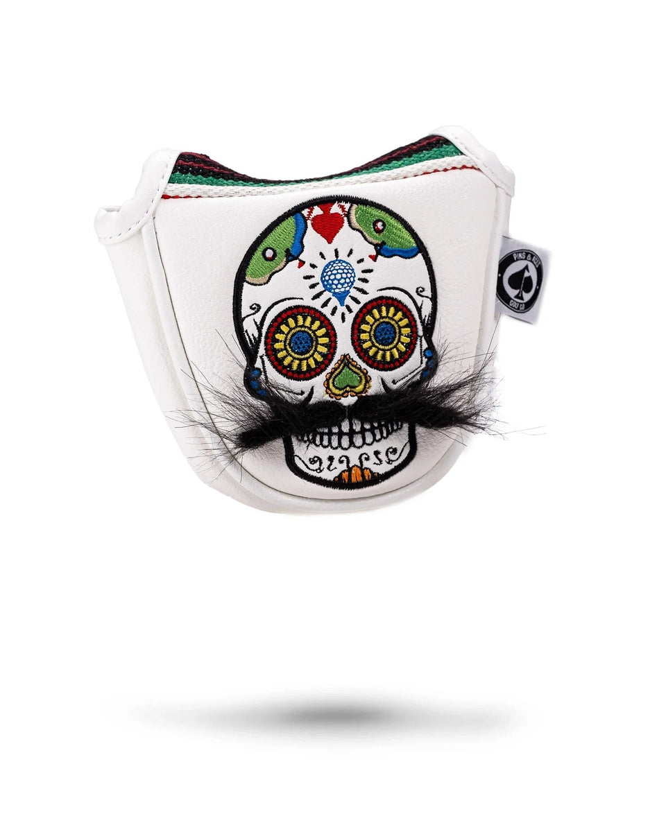 Mustache Sugar Skull - Mallet Putter Cover White – Top Spinner